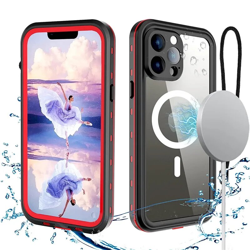 Водонепроницаемый чехол red с magnet для iPhone 14 Pro Max