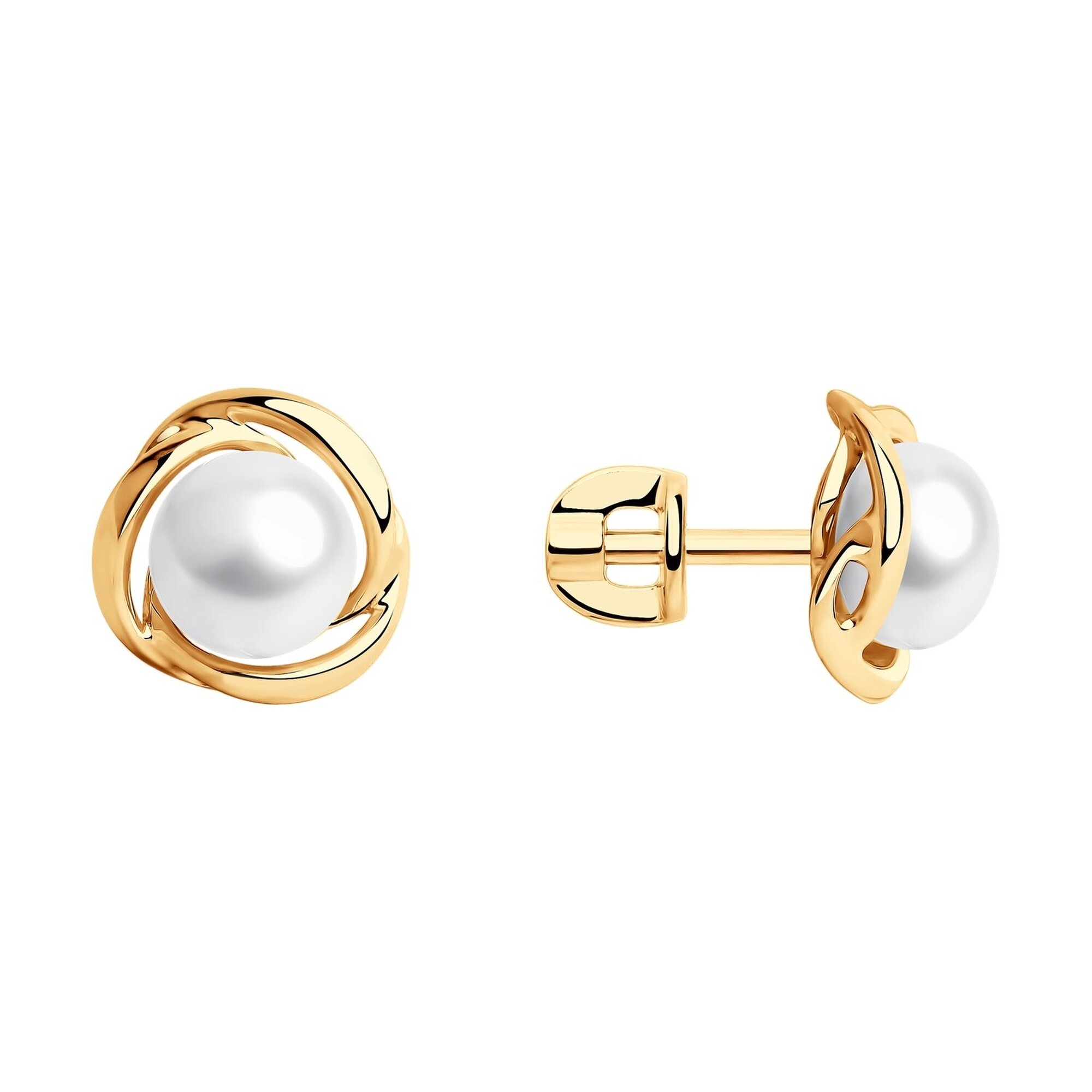 Серьги пусеты, красное золото, 585 проба, жемчуг