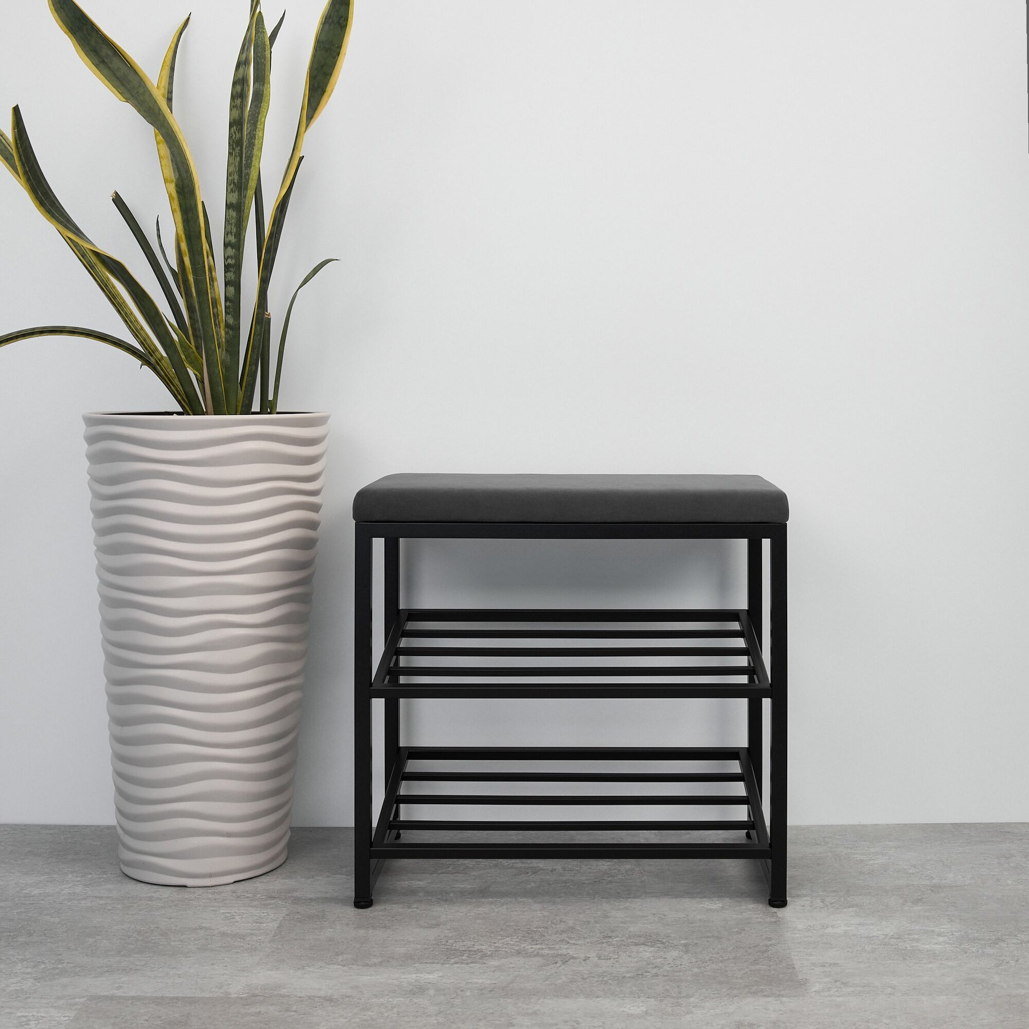 Обувница с мягким сиденьем "Эмили" / 55х30х52см / черный каркас - графит велюр