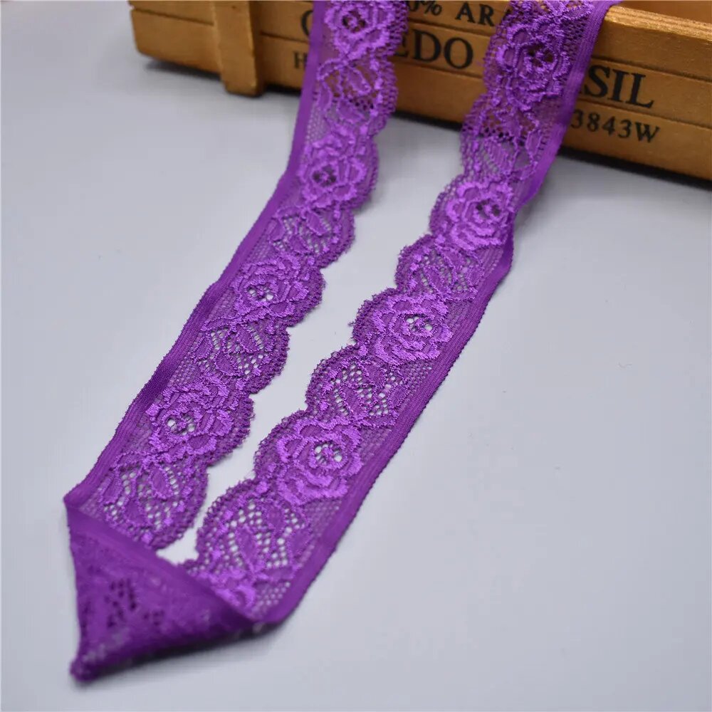 Кружевная эластичная лента WyFeay 25мм Фиолетовый, Фиолетовый, Purple, 10 Yards