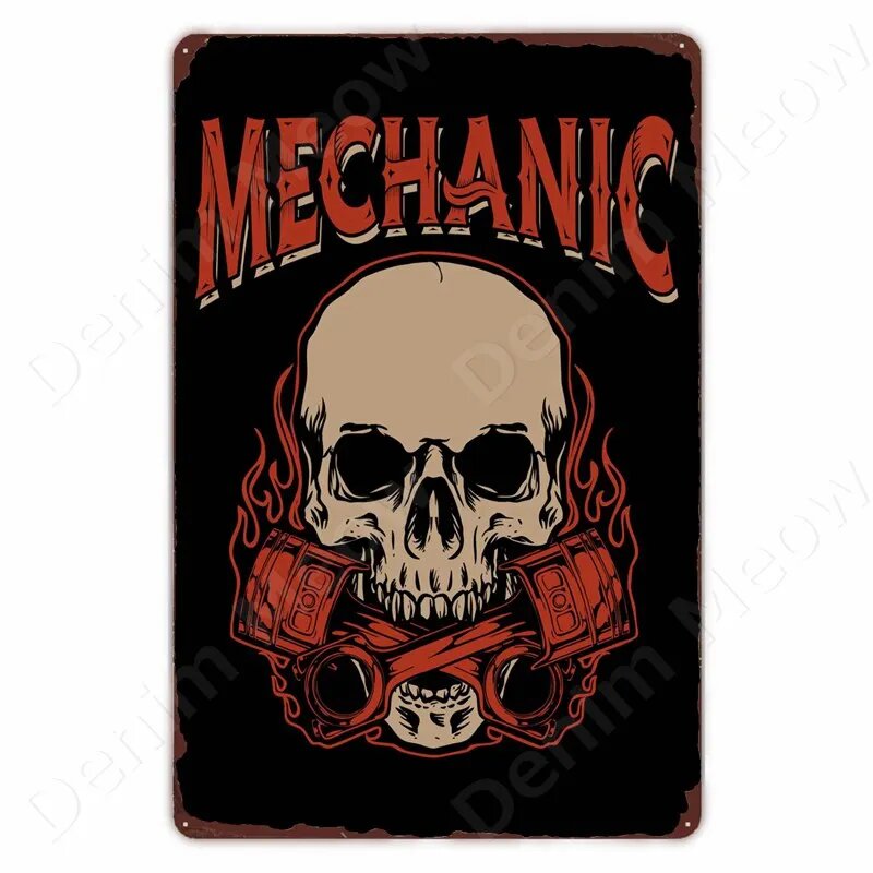 Металлическая вывеска "Mechanic" черная, 9