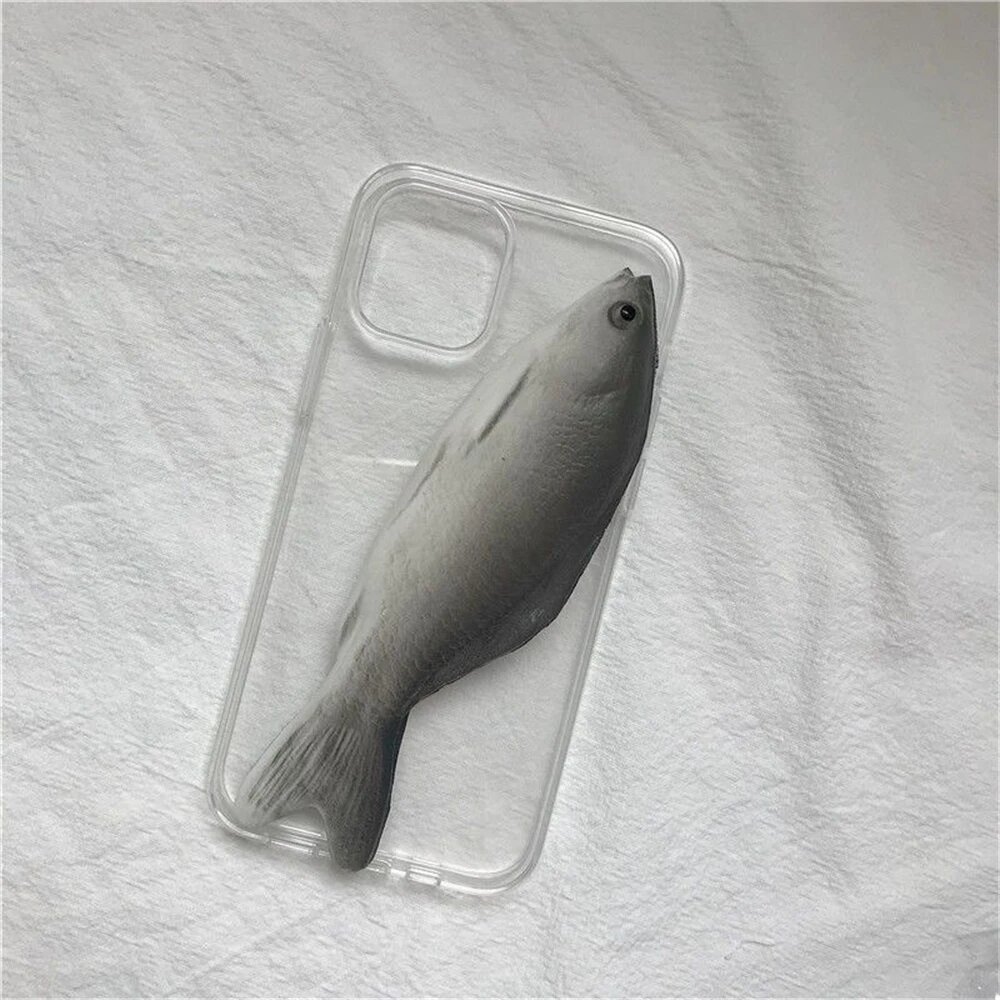 Прозрачный чехол для телефона с забавной 3D Salted Fish для iPhone 16, 15, 13, 12, 11, For iPhone XR