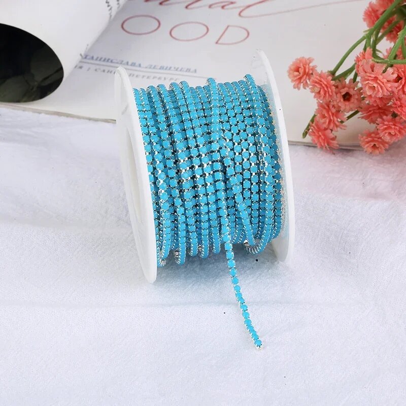 Цепочка из страз RESEN 2 мм, цвет: Sliver Peacock Blue, размер: SS6(2mm)-2yards