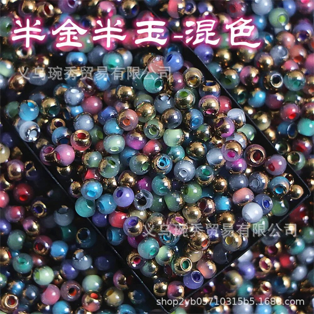 4 мм стеклянные рисовые бусины наполовину золотые наполовину нефритовые BY16 Mixing colors