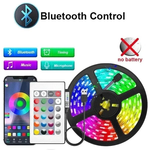 RGB светодиодная лента LeiiGeeGo 2 м, Bluetooth, 24KEY