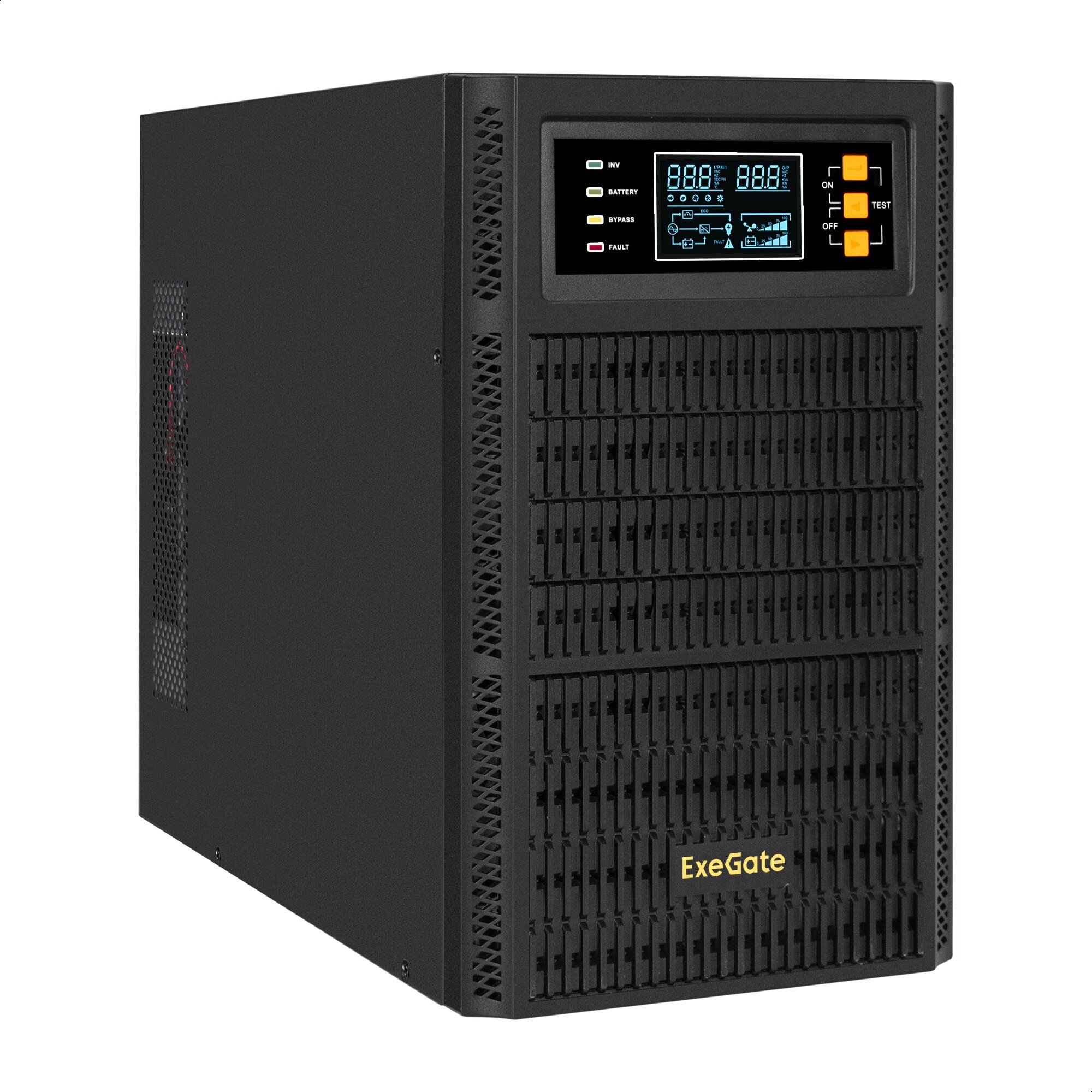 ИБП On-line ExeGate PowerExpert TL-3000.72V. LCD. AVR.3SH. USB. RS232. SNMP (3000VA/3000W, PF=1, LCD, 3*Schuko, RS232, USB, SNMP-slot, батарея12V 7.2Ah - 6шт, возможность подключения до 4 внешних батарейных блоков 72В, Tower, металлический EX296949RUS