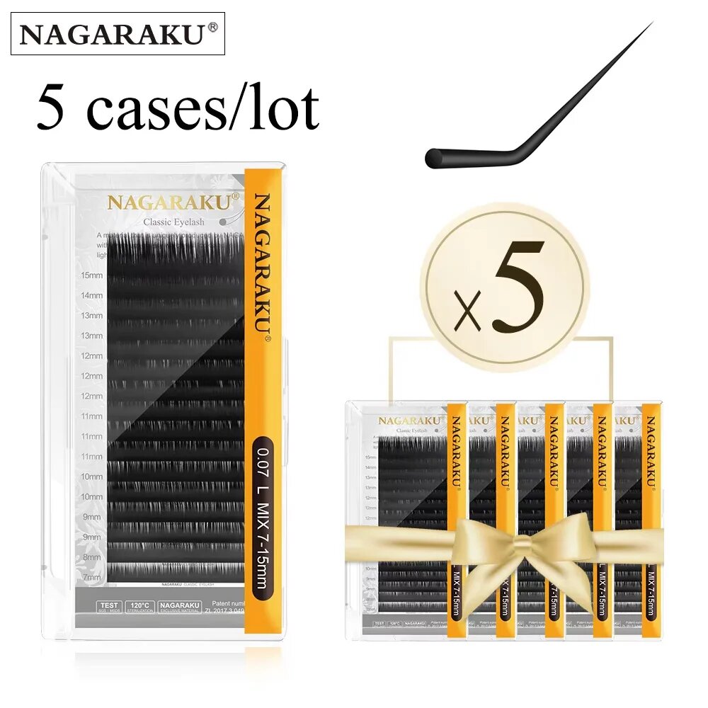 NAGARAKU Ресницы синтетические, 0.10 мм, N изгиб, 9 мм x 5 кейсов