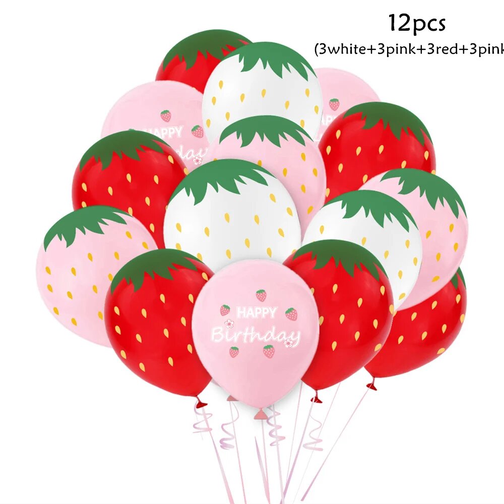 Шарики клубника 12 дюймов, 3white3pink3red3pink