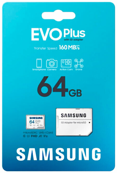 Карта памяти Samsung EVO Plus 64GB microSDXC UHS-I Card (MB-MC64SA/CN)