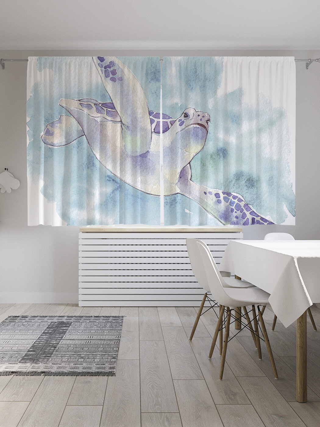 Фотошторы короткие "Океанская тортила", 2 полотна шириной по 145 см, высота 180 см, JoyArty