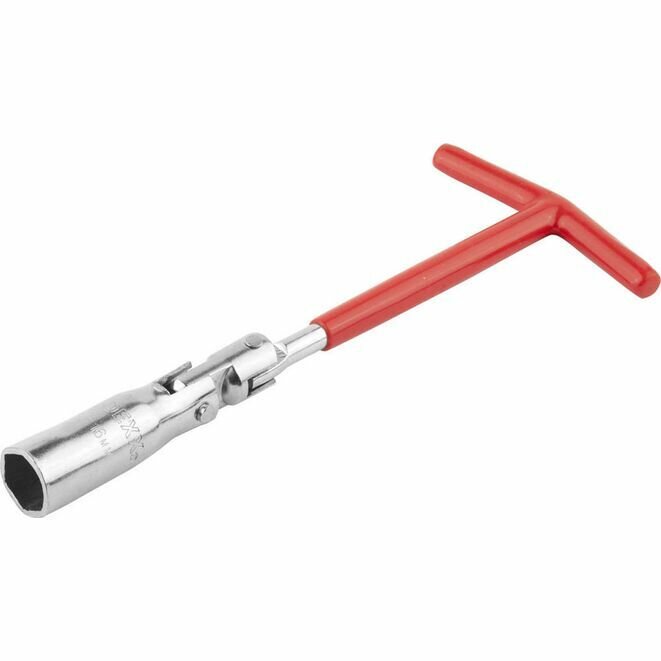 Ключ свечной шарнирный с резиновой удерживающей втулкой, хромированный, DEXX 16 мм