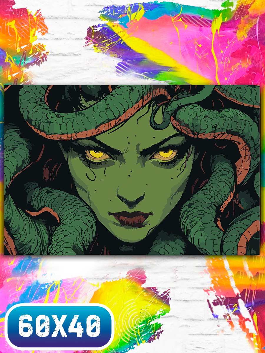 Картина по номерам на холсте медуза Горгона (Medusa Gorgona, змеи, мифология, Греция) - 15361 60x40 Г