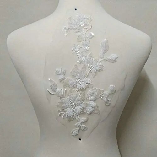 Вышитый цветочный патч с блестками HYZELY 28*16 см Белый, White