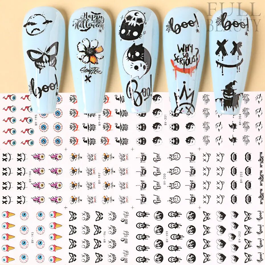 2024 Хэллоуин, наклейки для дизайна ногтей, тыква, призрак, Водные Наклейки, дизайнерский слайдер, украшение для маникюра, скелет, паук
