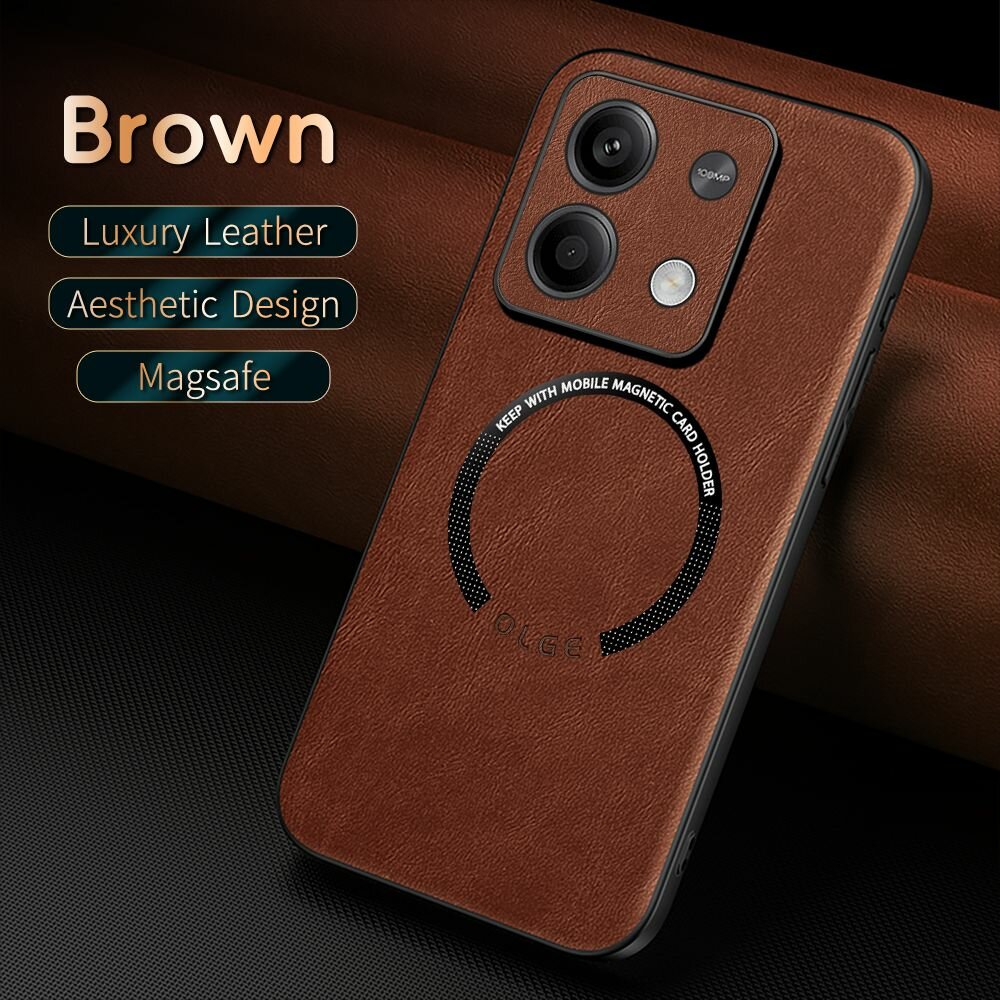Роскошная кожаный MagSafe чехол для Redmi Note 13 5G/Редми Нот 13 5G