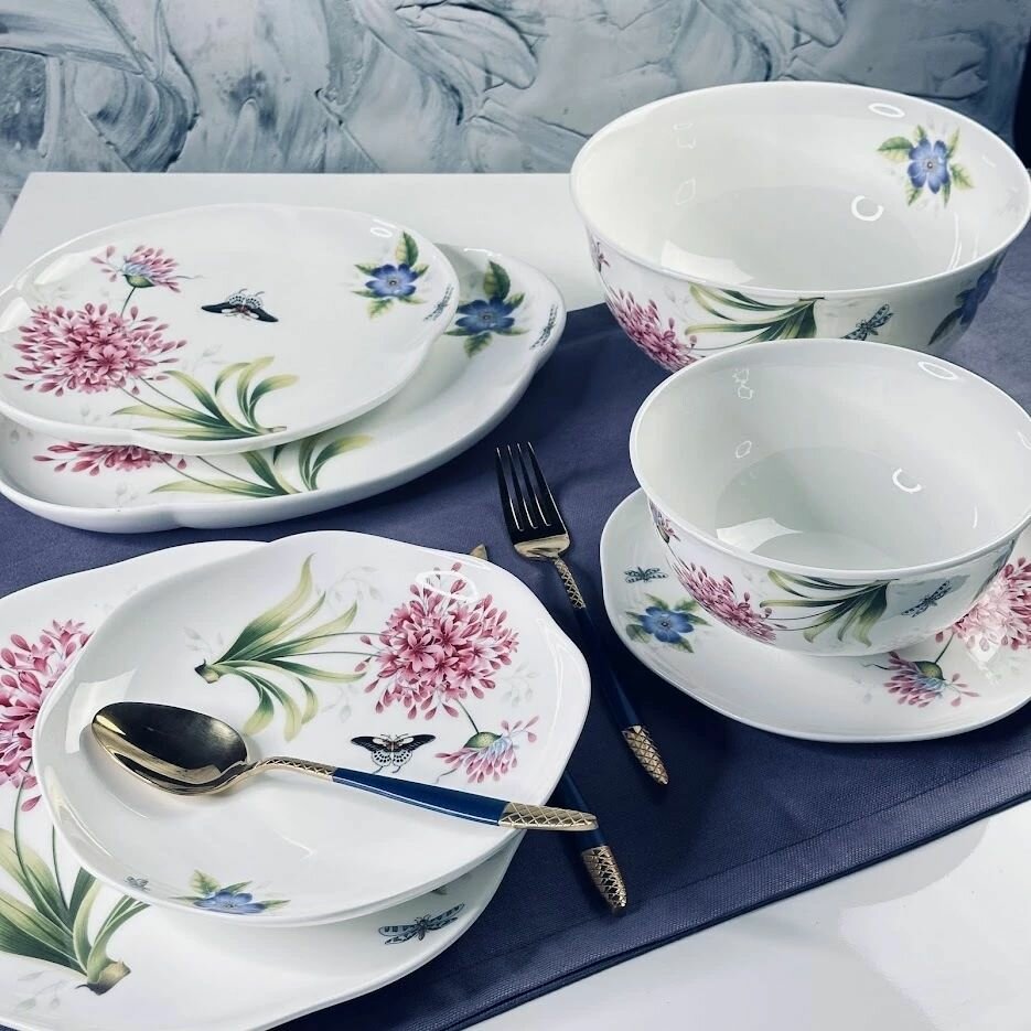 Обеденный сервиз на 6 персон 23 предмета Lenardi Flowers костяной фарфор
