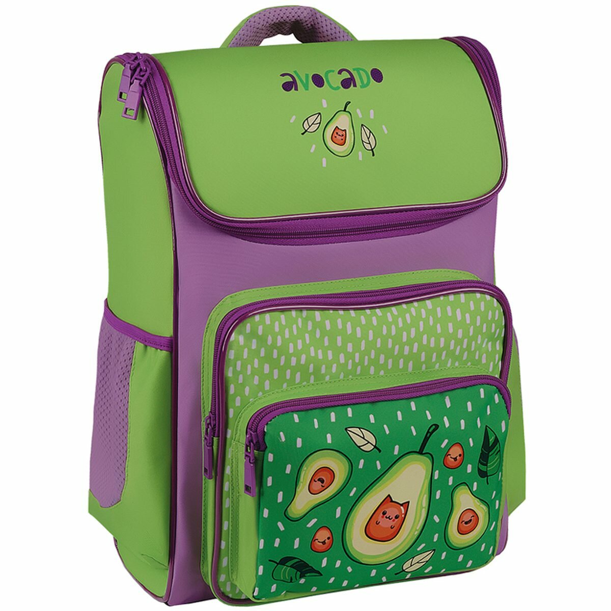 Ранец школьный ArtSpace облегченный Happy School "Happy Avocado" 39x28x18см, 1 отделение, 4 кармана, анатомическая спинка, 4шт. (Uni_17726)