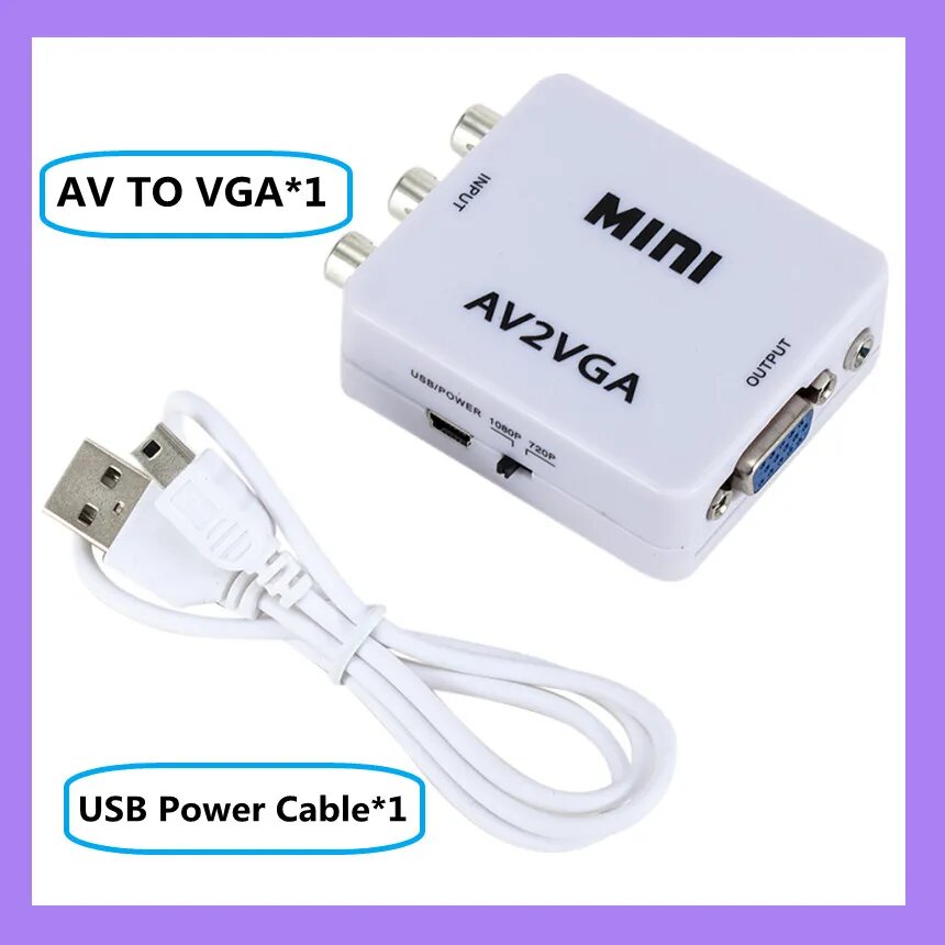 Мини-видеоконвертер RCA AV на VGA 1080P