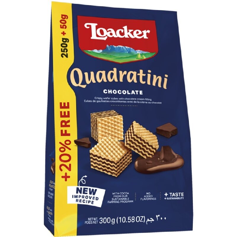 Вафли LOACKER QUADRATINI Шоколад (250г+20%) 300г