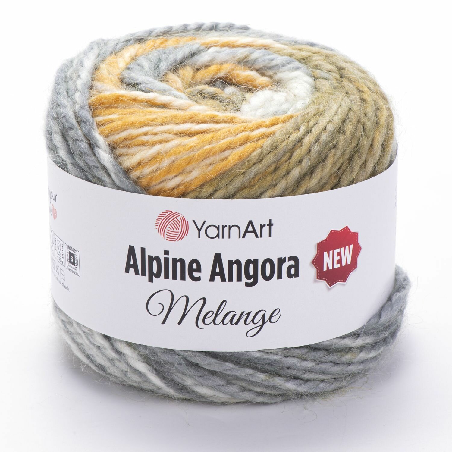 Пряжа Alpine Angora Melange (YarnArt), серый принт - 6403, 20% шерсть, 80% акрил, 3 мотка, 150 г, 150 м.