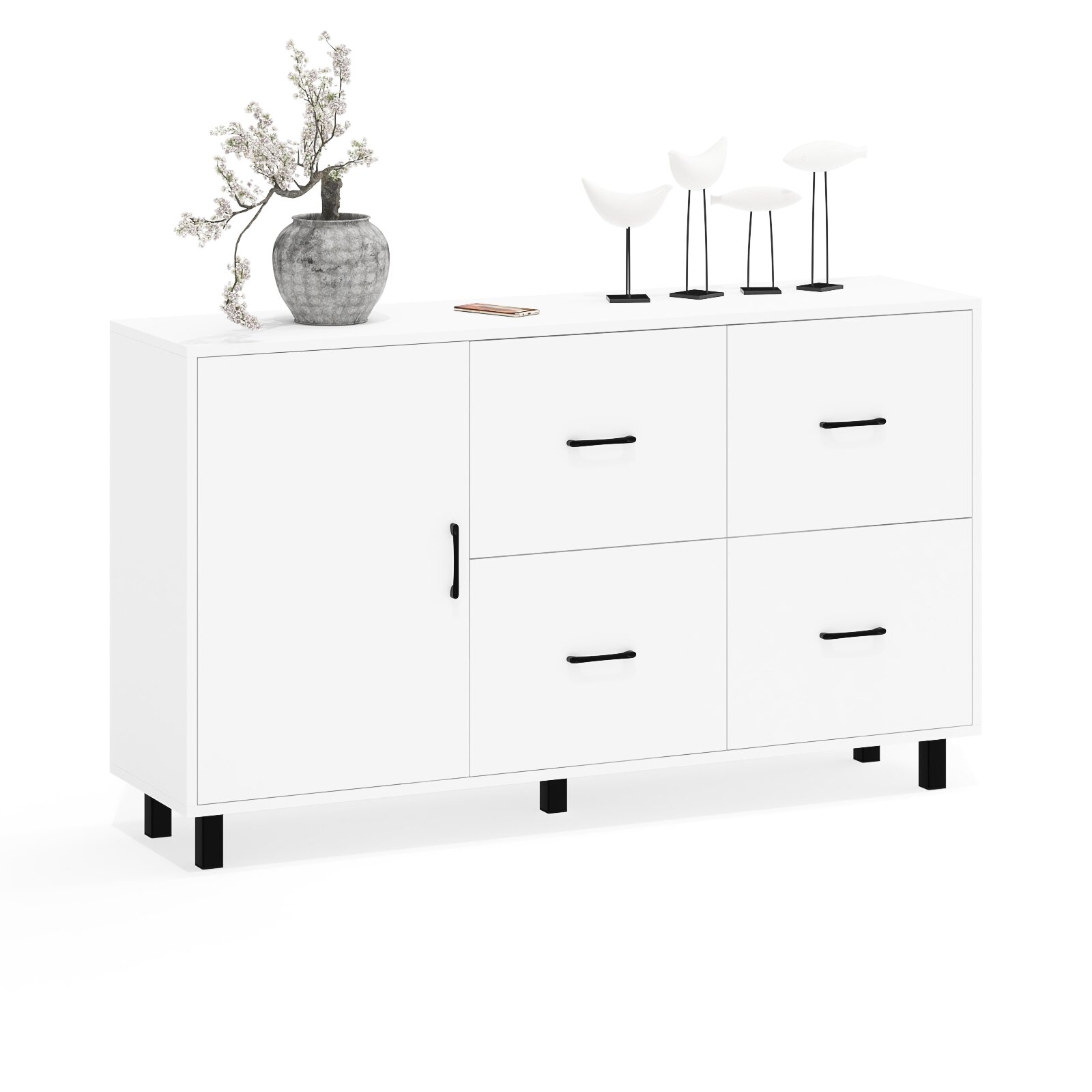 Комод-тумба РВК 125-1504 4-ре ящика и дверка, цвет белый, ШхГхВ 150,4х37,4х87 см, не универсальная сборка