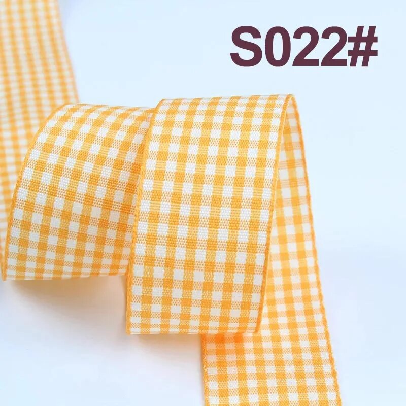 Клетчатая репсовая лента Lucky Bay 5 ярдов Желтый, S022, 10mm