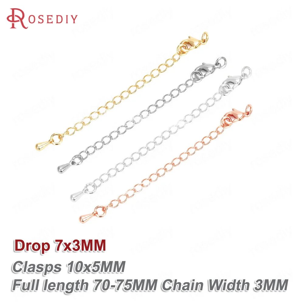 Цепь удлинительная Rosediy, 7x3мм, 70-75мм, Clasps 10x5MM
