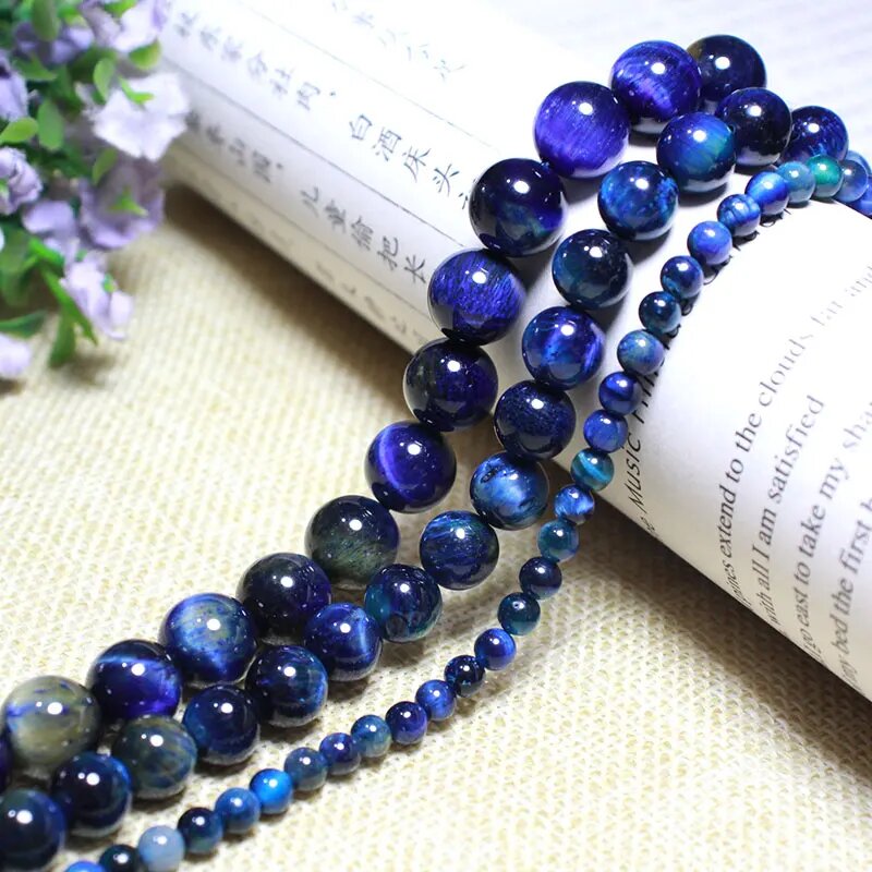 Бусины тигровый глаз LUOMAN XIARI 4-12 мм Темно-синий, 8mm about 46pcs, Flower blue tiger