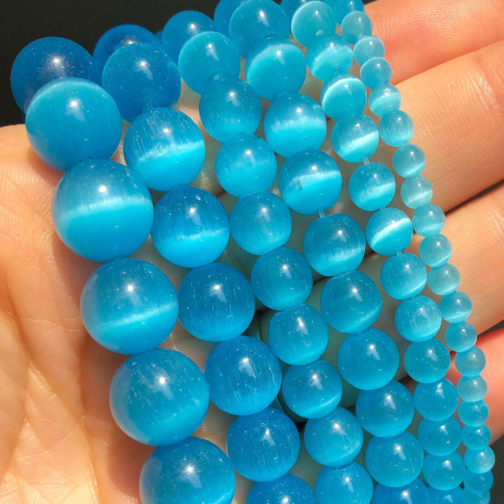 Бусины из кошачьего глаза, голубые, 10 мм (36 шт.)