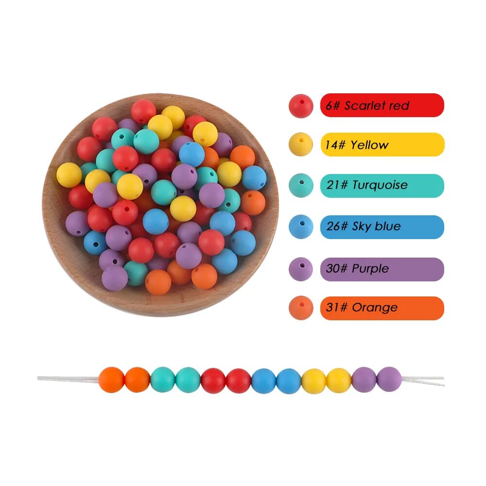 Силиконовые бусины 12 мм, набор 50 шт, цвет: set 4