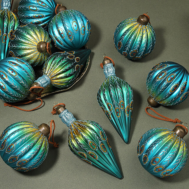 Елочные шары Mare Azzurro - Изумрудный Шелк 8-12 см, 12 шт, стекло, Winter Deco, 4060221-набор