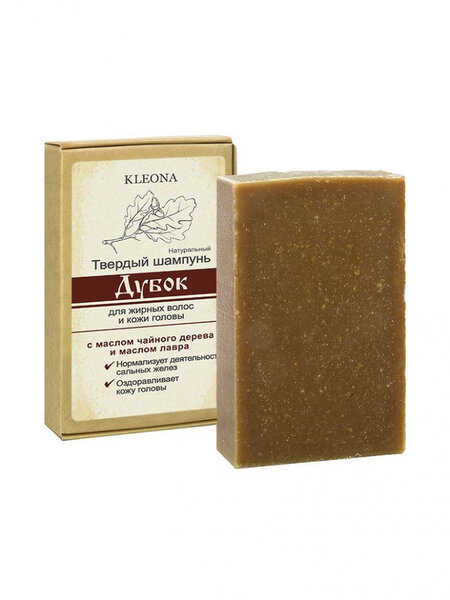 Твердый шампунь Дубок, с маслом чайного дерева, маслом лавра, для жирных волос и кожи головы, 80 г Kleona