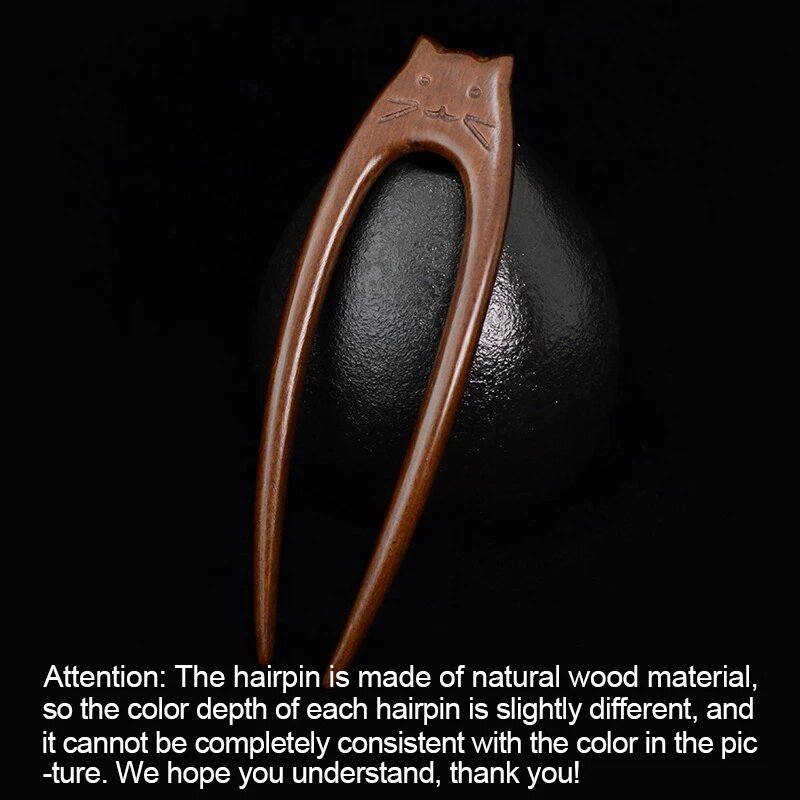 Деревянная шпилька для волос Cat Wooden Hair Stick