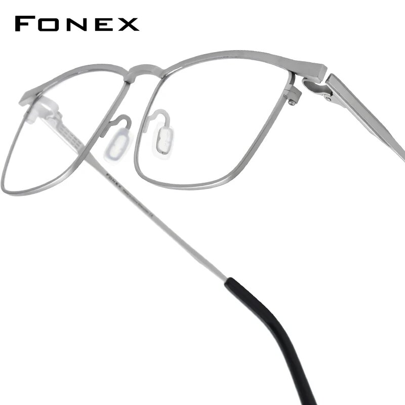 FONEX серебристые титановые квадратные очки для мужчин