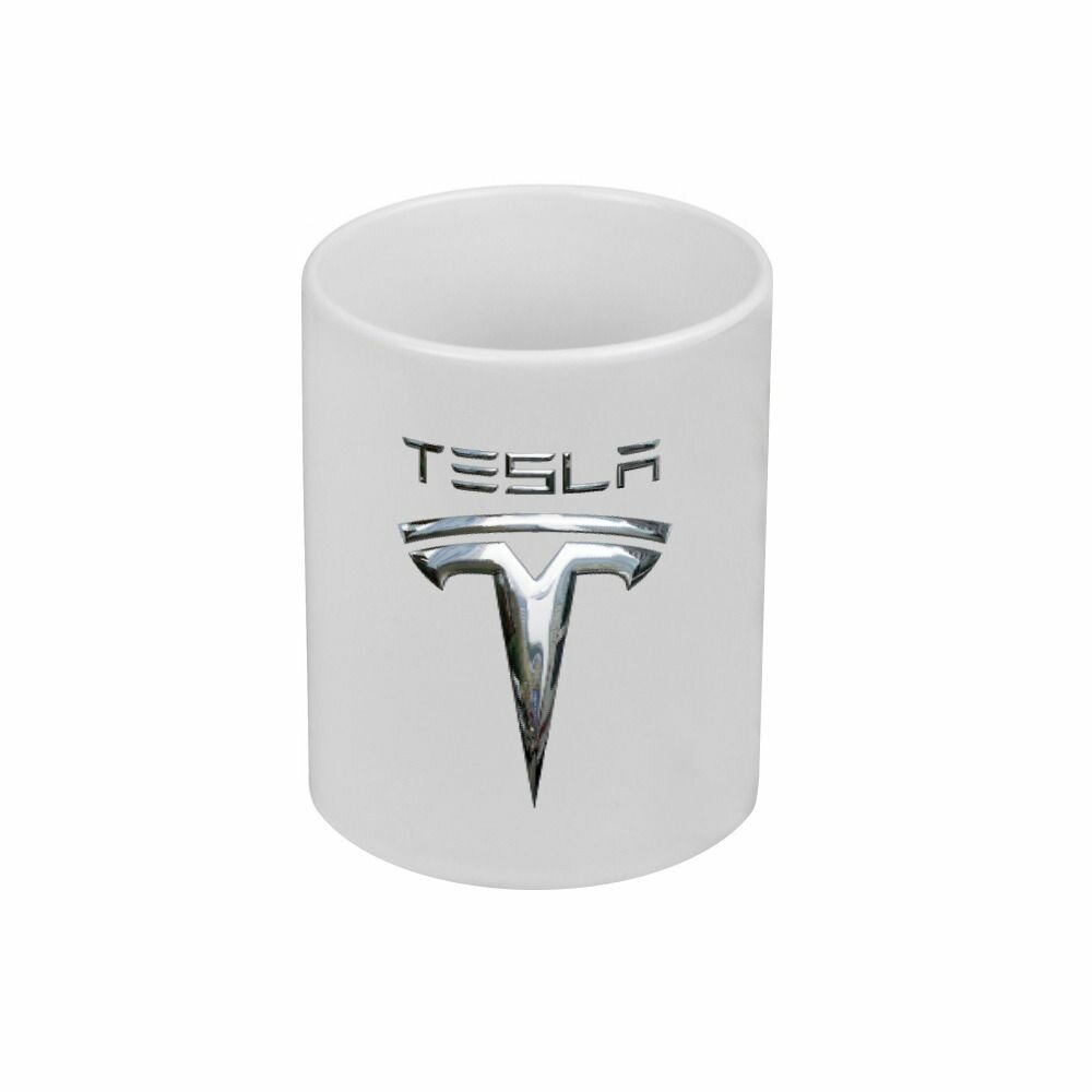 Кружка Tesla логотип хром цвет белый