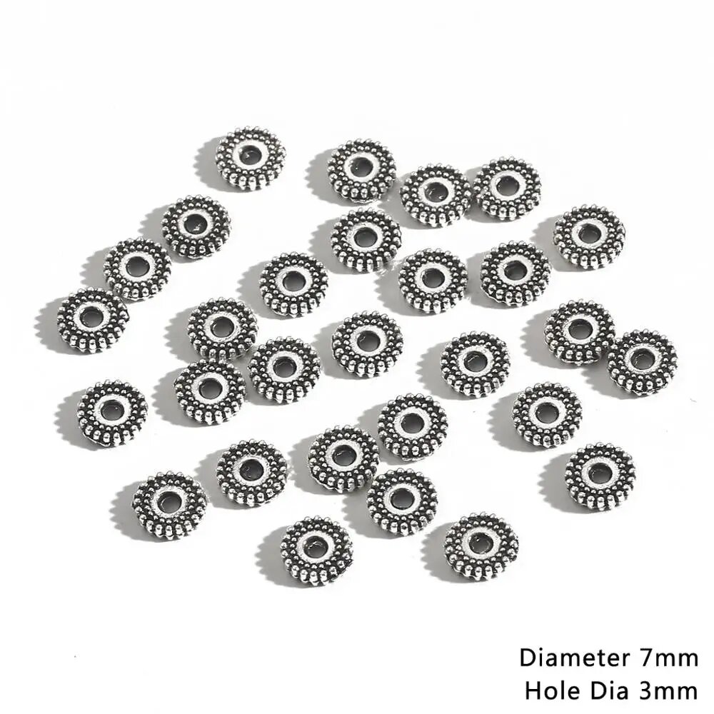 Бусины тибетские цветы античное серебро, 7 мм, 50pcs