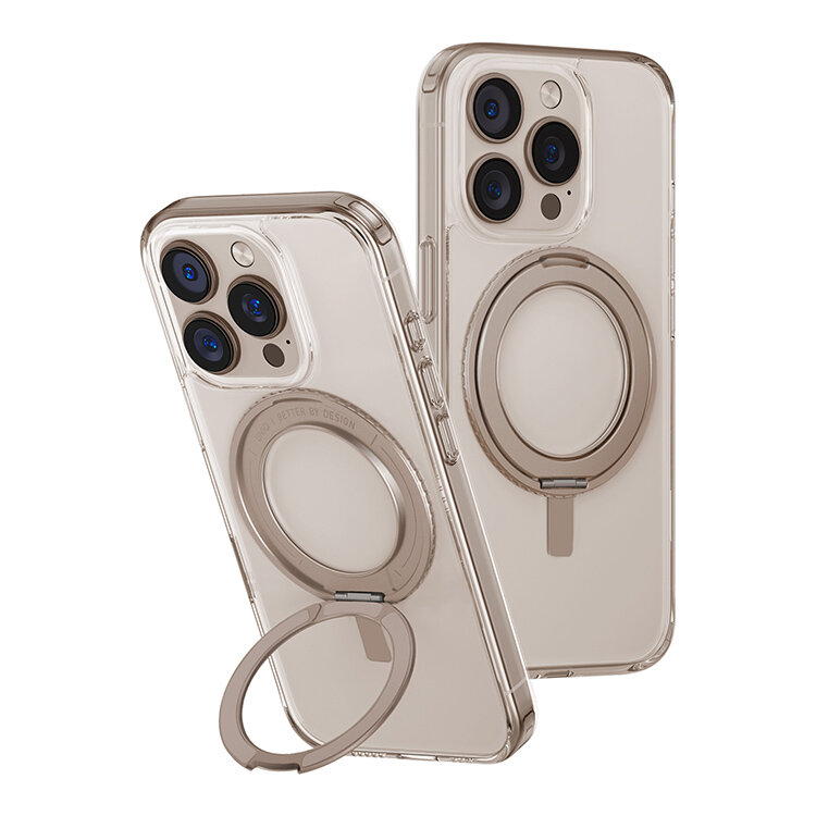 Uniq чехол Magsafe для iPhone 16 Pro, Swivix с кольцом-подставкой, Taupe Gold