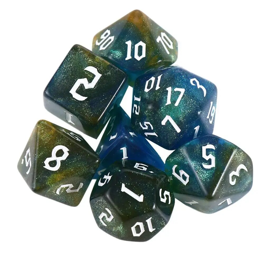 7 шт. двухцветные акриловые многогранные кости D20 D12 D10 D8 D6 D4 blue gold