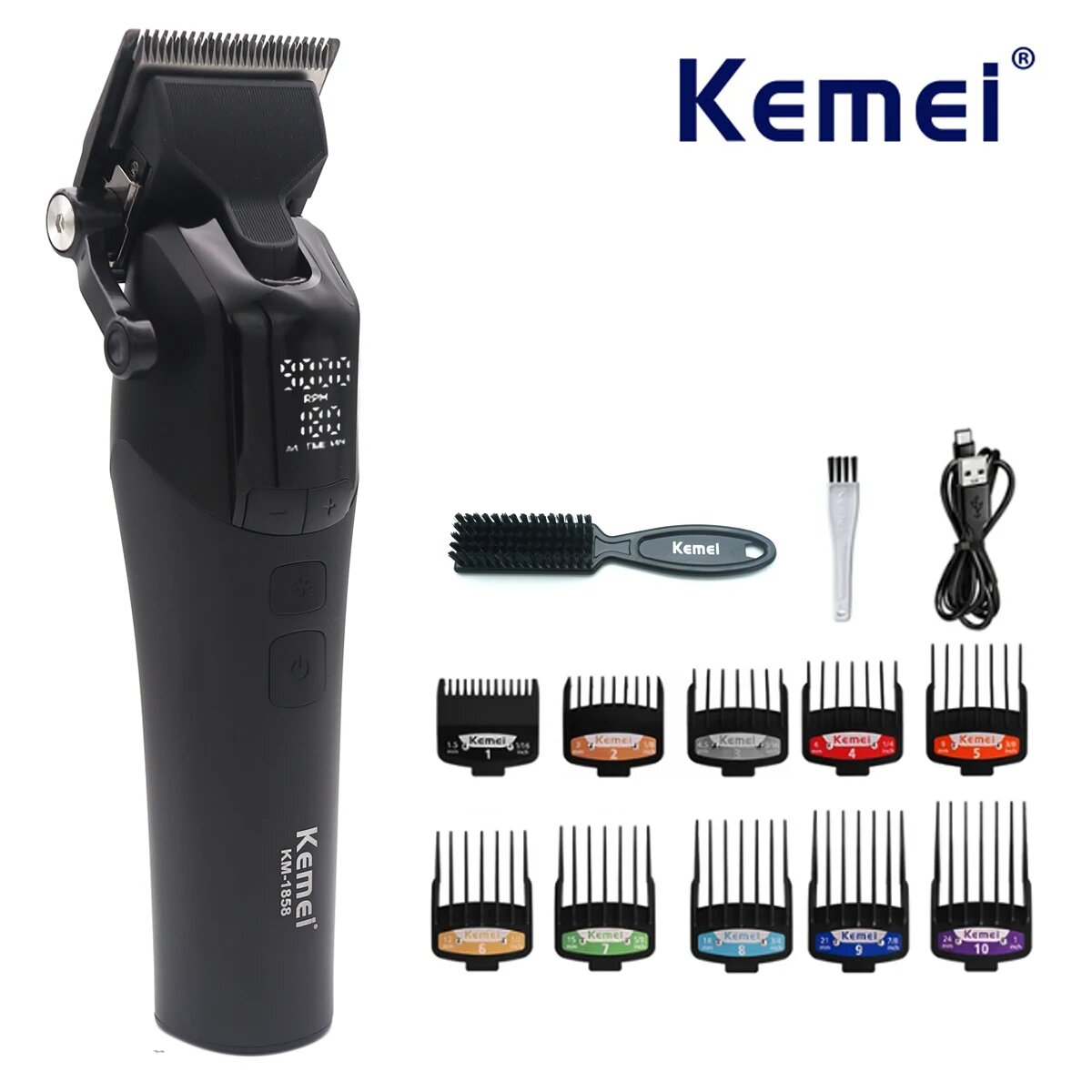 Триммер для волос Kemei КМ-1858 Black-Box, мощность 10W, LED-дисплей, АКБ 4600 mAh