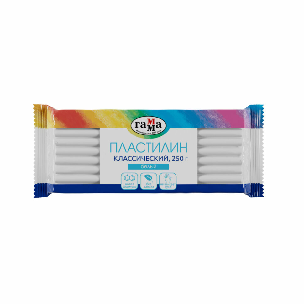 Пластилин Гамма "Классический", белый, 250 г. 145х65 мм, от 3-х лет