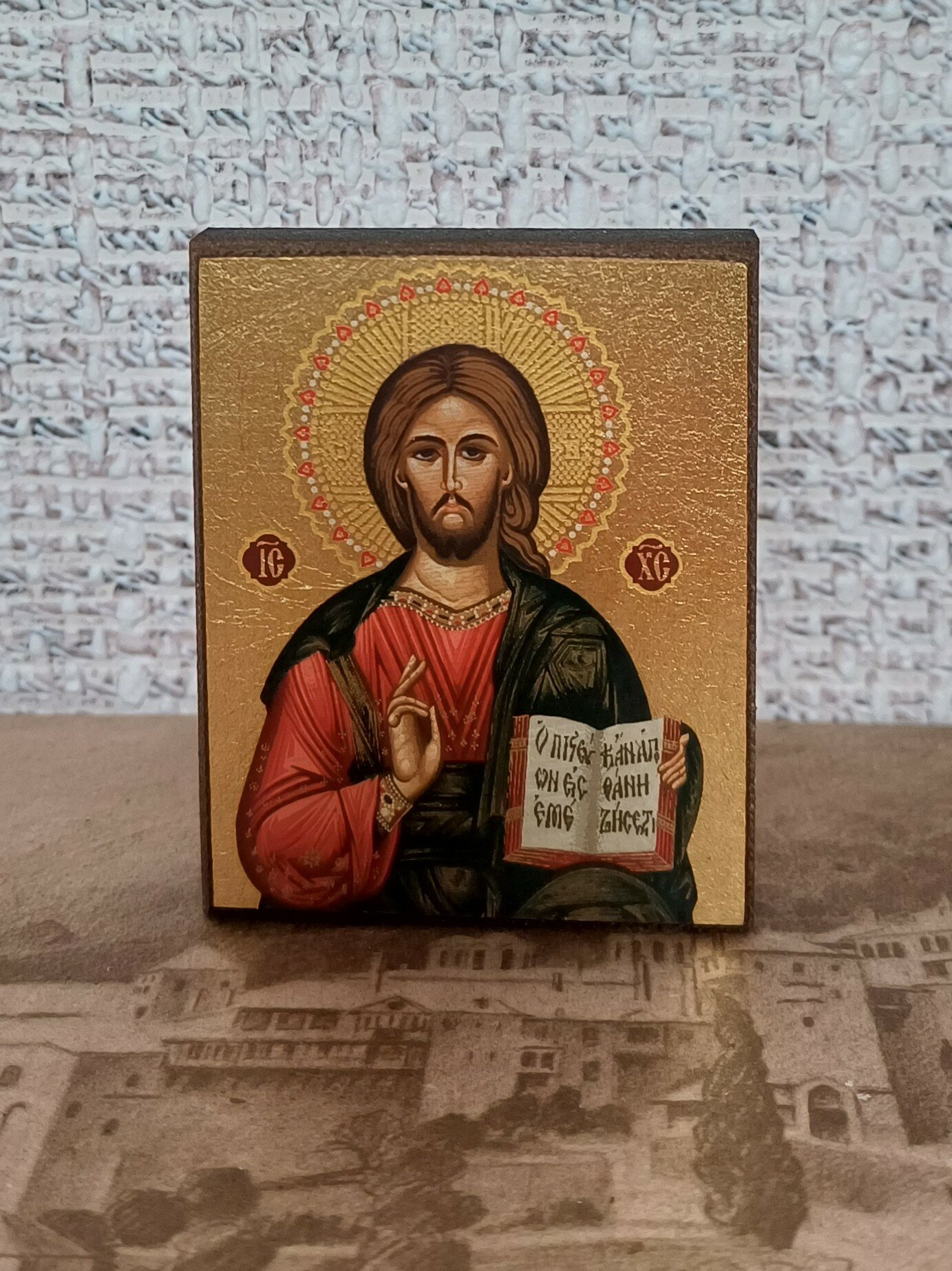 "Спас Вседержитель (Пантократор)" икона-магнит Спасителя, Греция, 5х6 см