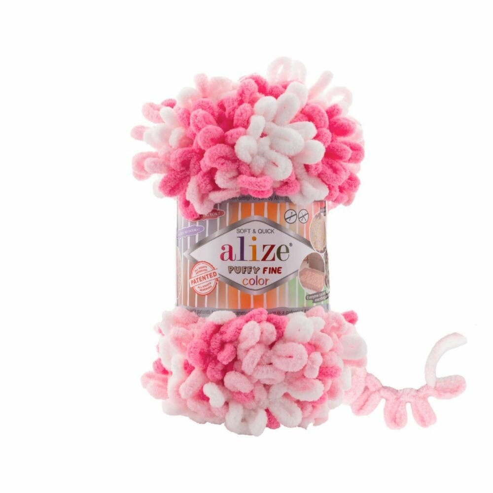 Пряжа для вязания Alize Puffy fine color 6383 розовый белый 100 гр/14.5 м 100% микрополиэстер