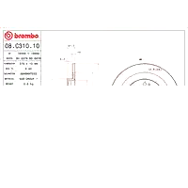 BREMBO 08. C310.11 диск тормозной Honda (Хонда) Civic (Цивик) ix tourer (fk) 1.8 i-vtec (fk2) 2014-