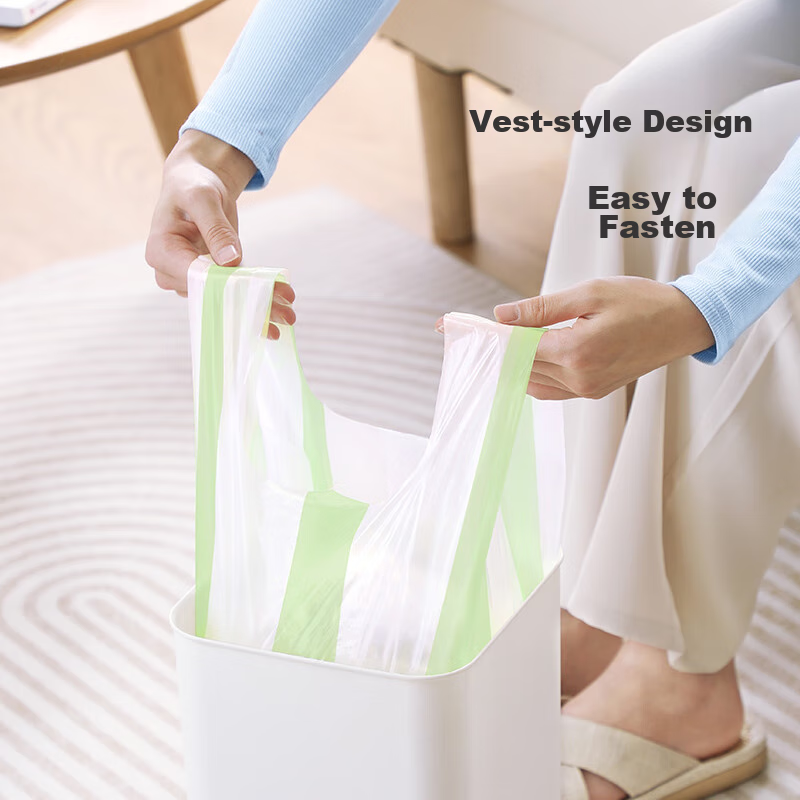 Meiliya Large Vest-Style Garbage Bags, 180 Count, 50*60cm, Thick 1 Mil, Household Kitchen Puncture-Resistant Hand-Held Trash Bags