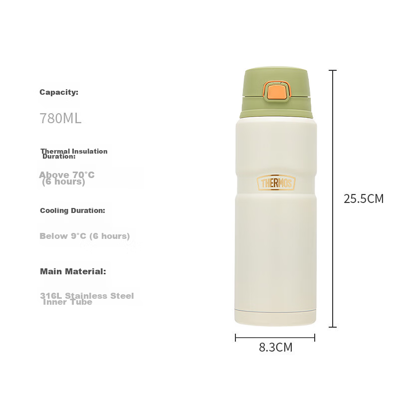 THERMOS 780ml Insulated Water Bottle for Men, Women, and Children, Carrying 316 Stainless Steel Large Capacity Cold Water Cup TSK2-700S CRW