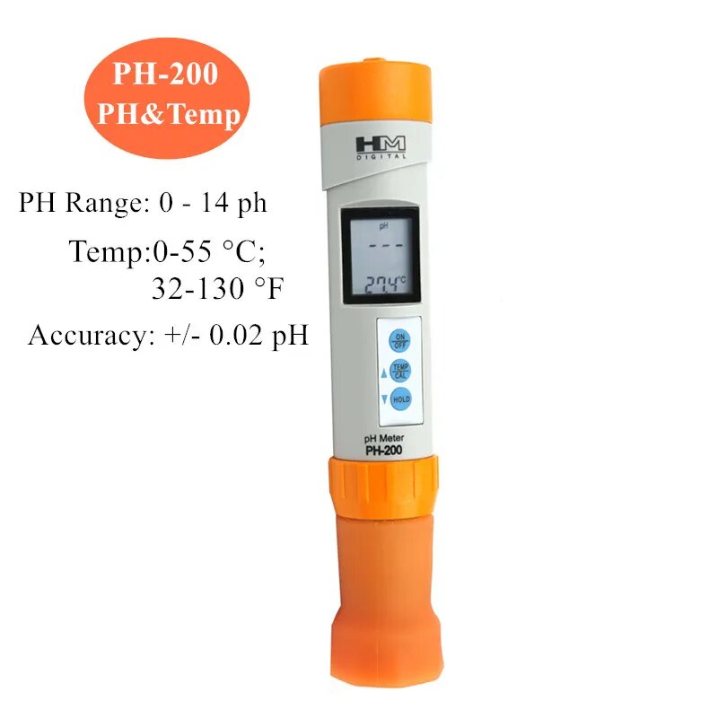 PH-200 Цифровой pH-метр с температурой, оранжевый