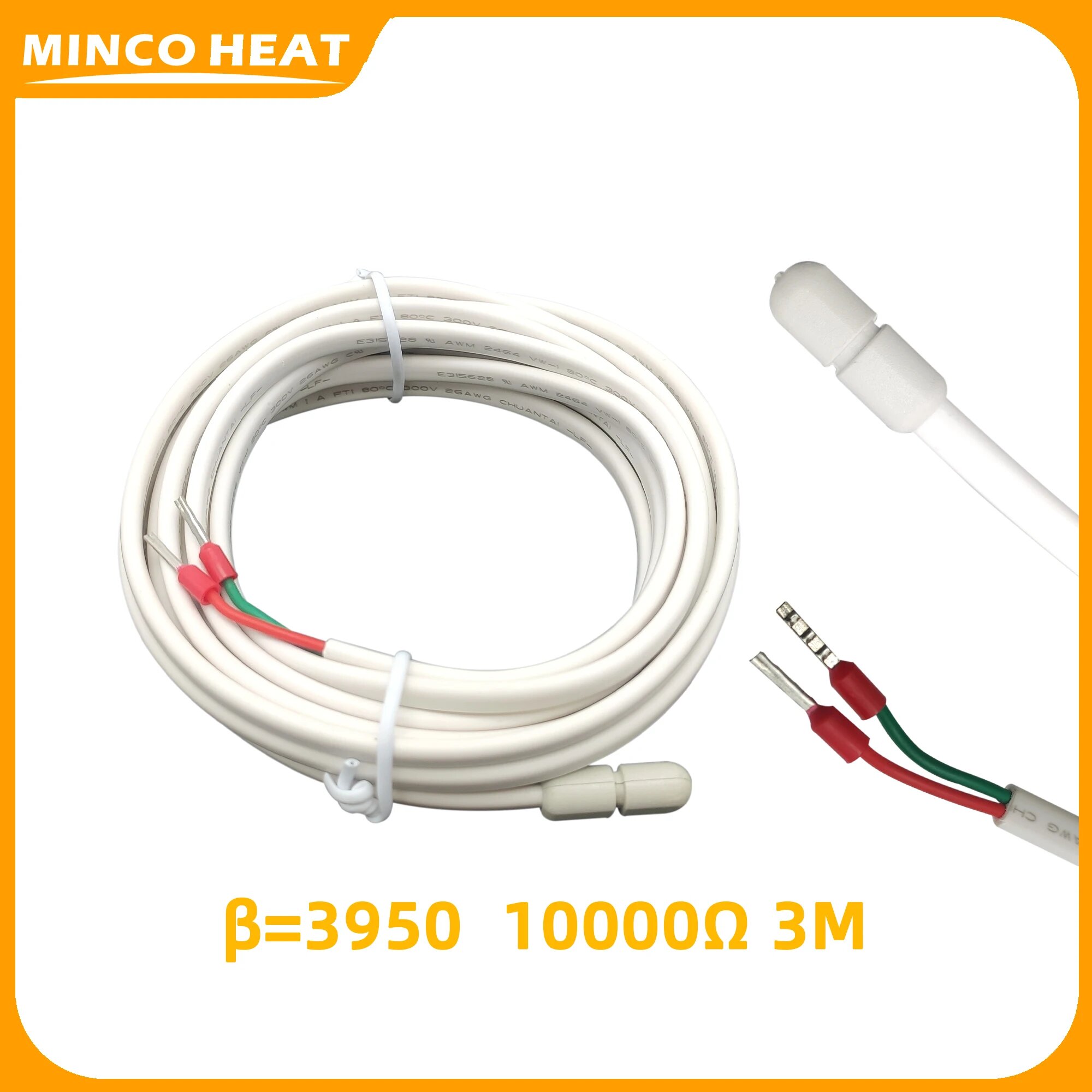 Датчик температуры Minco Heat NTC β=3950, 10000Ω, 3M, белый