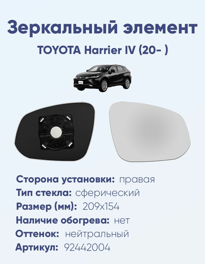 Зеркальный элемент правый TOYOTA Harrier IV (20- ) сфера нейтральный без обогрева