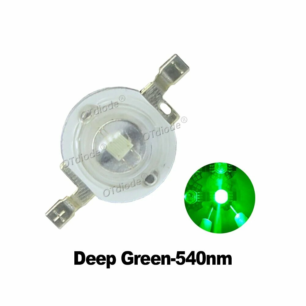 OTdiode 3W Ice Blue Cyan LED лампы Изумрудный, Deep Green-540nm, 3W 10 Pieces