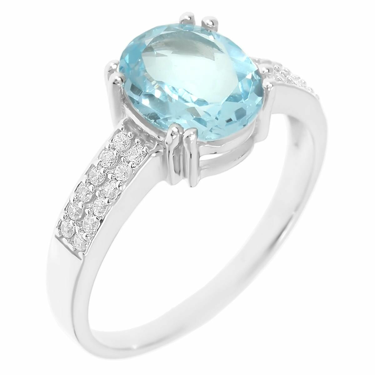 Кольцо тонкое, серебро, 925 проба, родирование, топаз, фианит